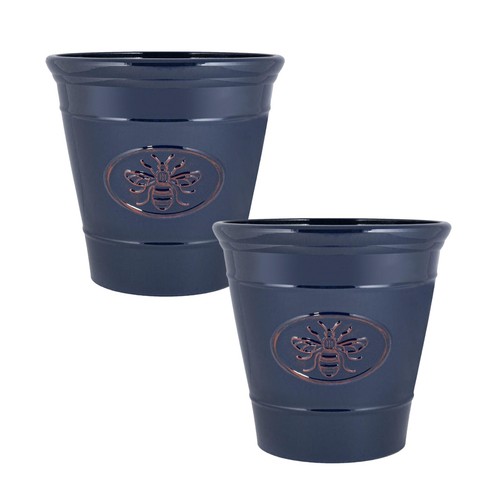 2Pc Plastic Plant Pot Bee Embossed 30cm Flower Pot 14L Glossy Garden ...