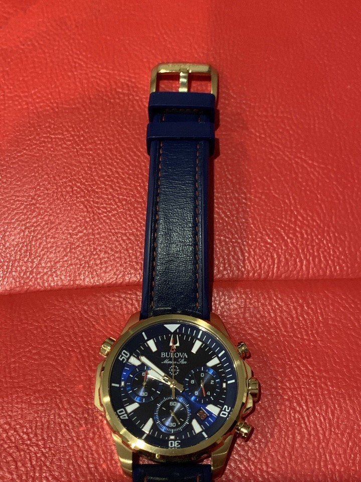 Bulova Marine Star Quartz Chronograph Blue Dial Rubber Strap Men's ...