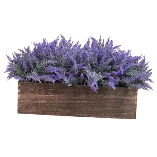 14" Artificial Flowers Plants in Rectangular Wooden Planter Box Faux ...