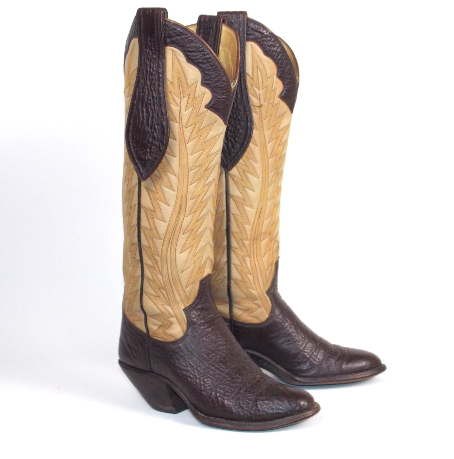 Paul Bond Brown Tan Tall Cowboy Boots - Womens Size 7B - Vintage Mule ...