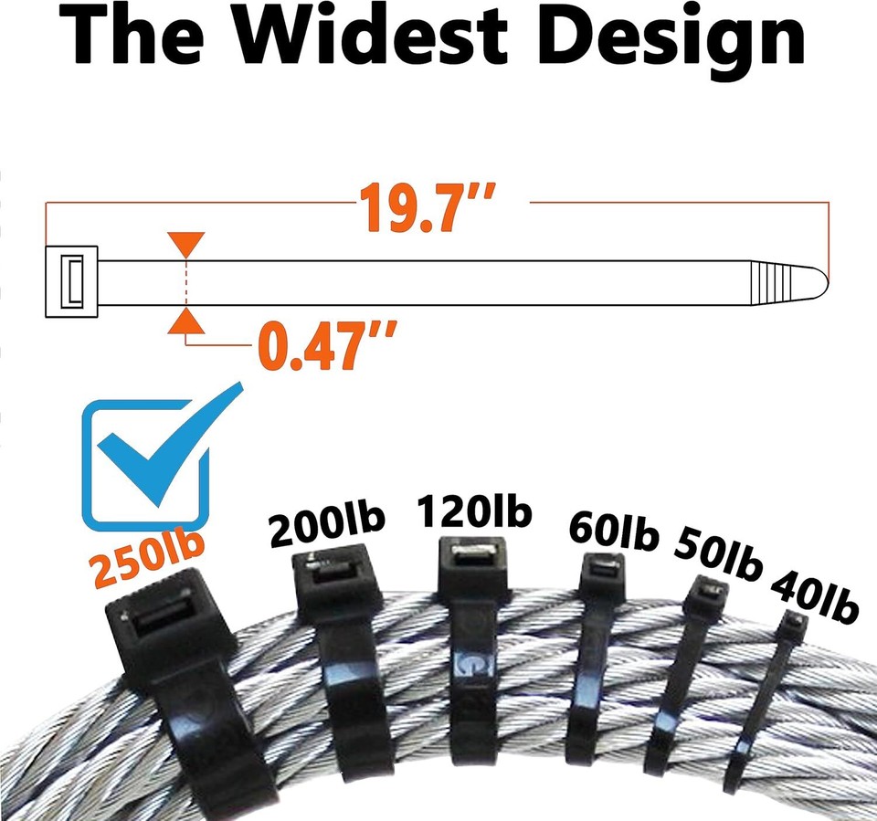 Black Zip Ties Heavy Duty 20 Inch Outdoor 250lb Extra Large Cable Tie ...