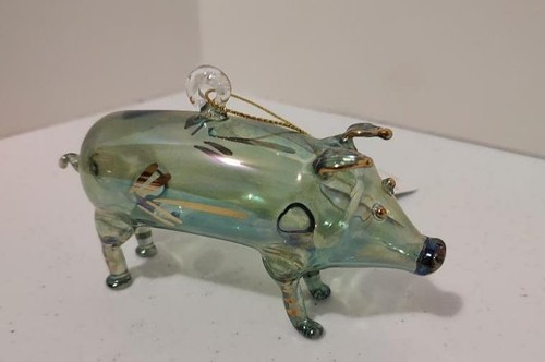 Pig Ornament Egyptian Blown Glass 14K Gold Embellished NWT Egypt Blue ...
