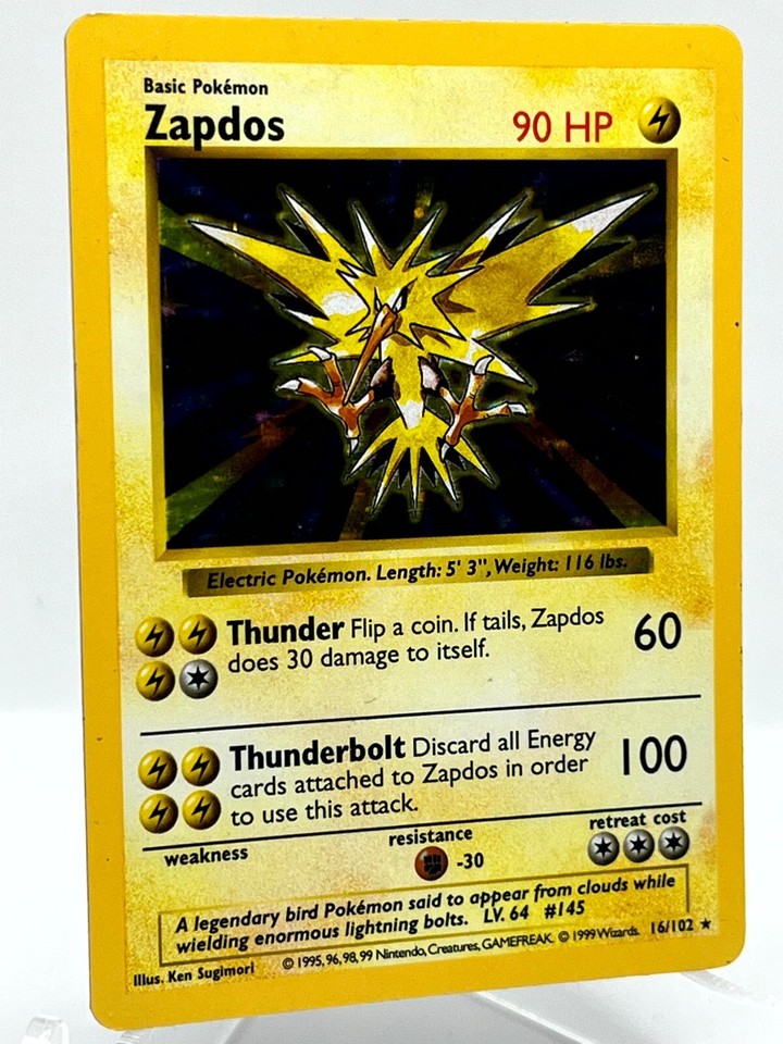 Zapdos 16/102 Shadowless Base Set Holo Rare 1999 Vintage Pokemon TCG ...
