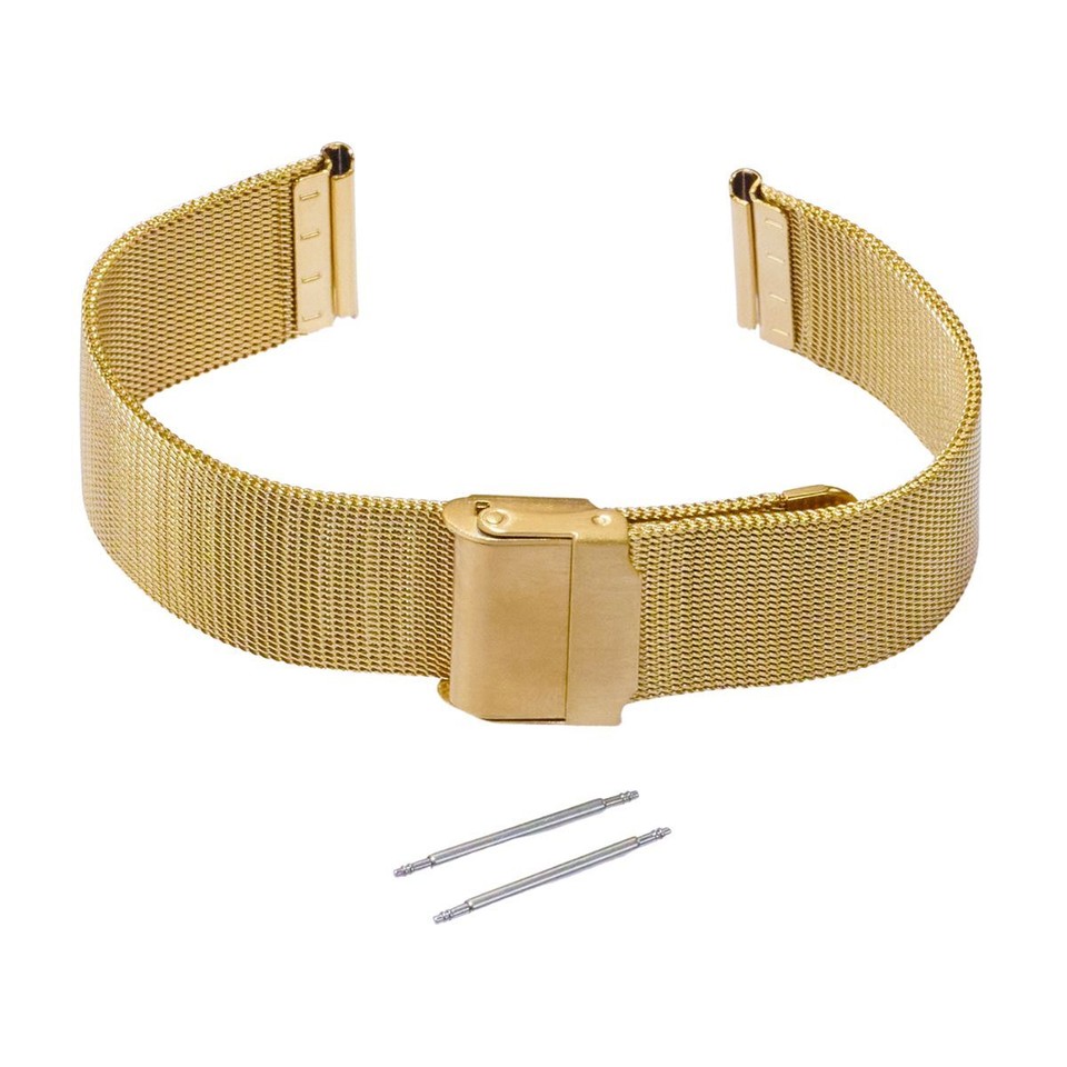 Easy Adjust Sliding Buckle Fine Mesh Watch Strap Metal Gold Plated ...