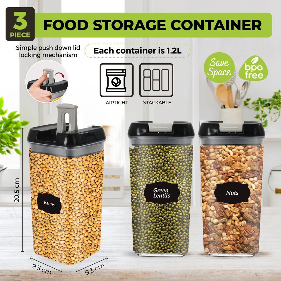 Food Storage Containers Set Plastic Kitchen Jars Clip Airtight Lids ...