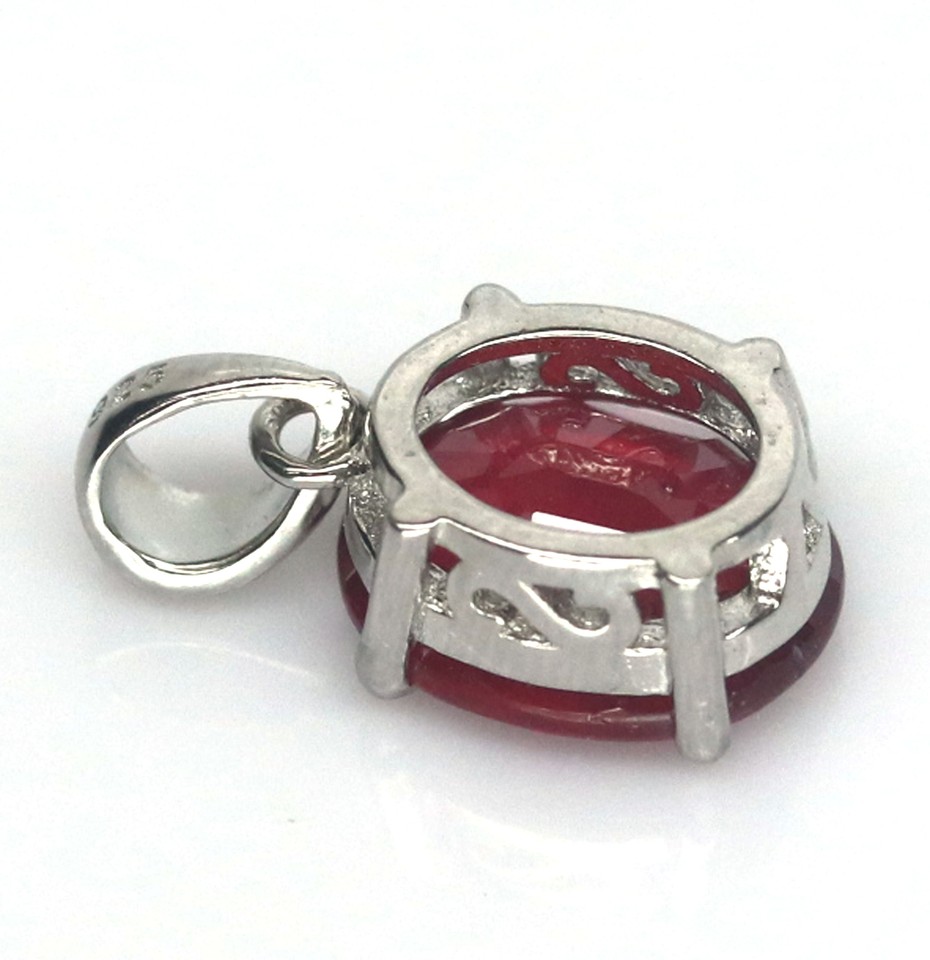 Heated 9 X 11 mm. Oval Red Ruby Pendant Silver 925 Sterling White Gold ...