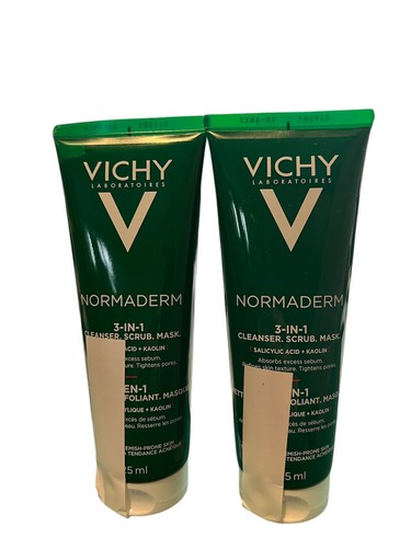 2x Vichy Normaderm 3 in 1 Scrub + Cleanser + Mask Sensitive Skin 125ml ...