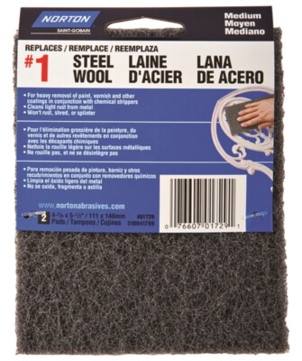 Norton 01729 Steel Wool Pad, 4-3/8 in L, 5-1/2 in W, #1 Grit, Medium ...