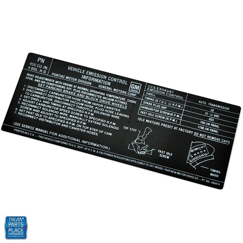 1971 Firebird Trans Am 455-4V HO AT Emission Decal US/Cal EA | eBay