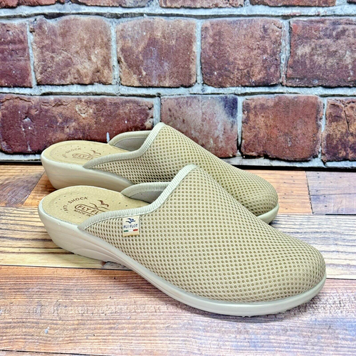 Fly Flot Mules Women's 9- 40 Beige Tan Mesh Slip On Clogs Comfort Italy ...