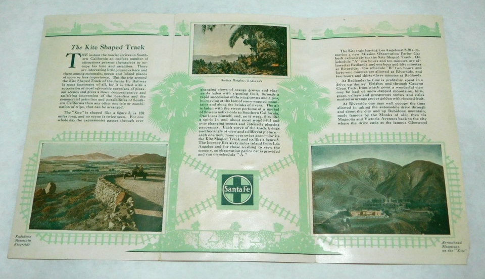 1912 Santa Fe Railroad Kite Shaped Track Southern California Travel ...