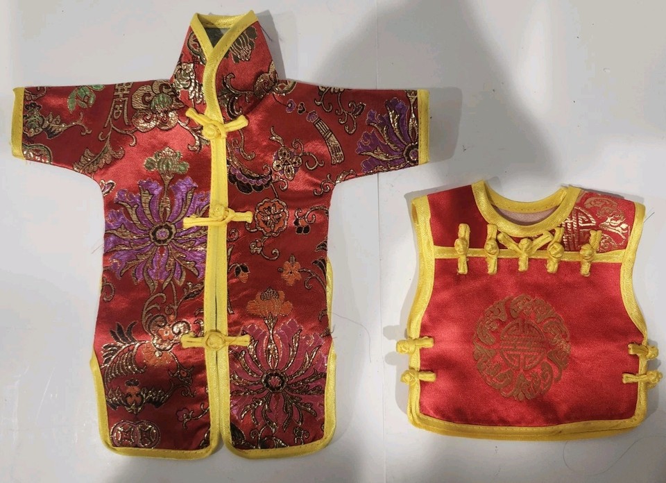 Chinese Doll Clothing Queue Hair Hat Asian Dress Kimono Red Blue Gold ...