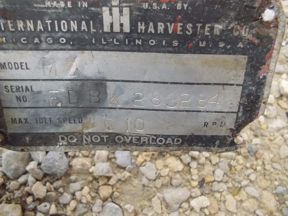 1951 Farmall MD M Diesel tractor Original IH Serial Number tag # ...