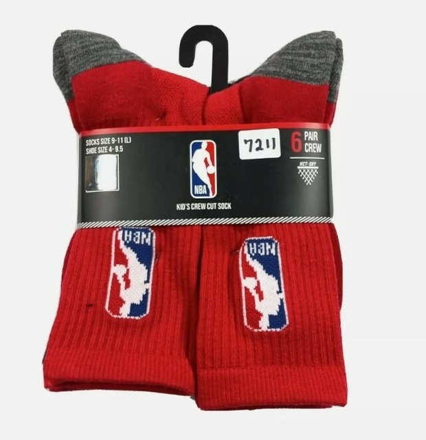 NBA Boys Crew Socks Net Dry Logo Basketball Athlete 6 Pack Shoe Size 4 ...
