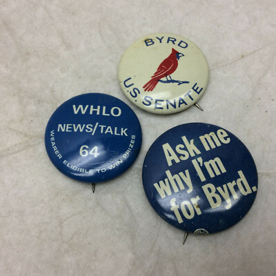 3 Vintage Pin Back Buttons Byrd U.S. Senate | eBay