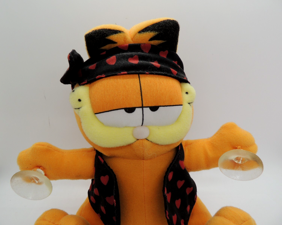 Vintage Garfield Hang-On Window Cling Plush Vest Bandana Hearts Biker ...