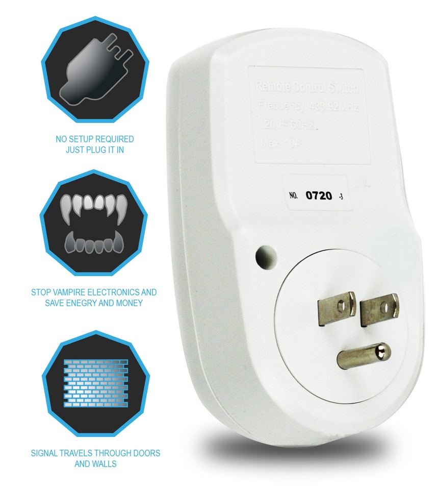 Remote Control Electrical Outlet Switch for Lights and Household, White ...