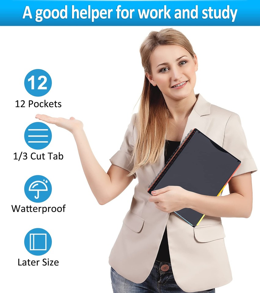 HABGP Spiral File Folders with Pockets, Plastic Folder Organizer with ...