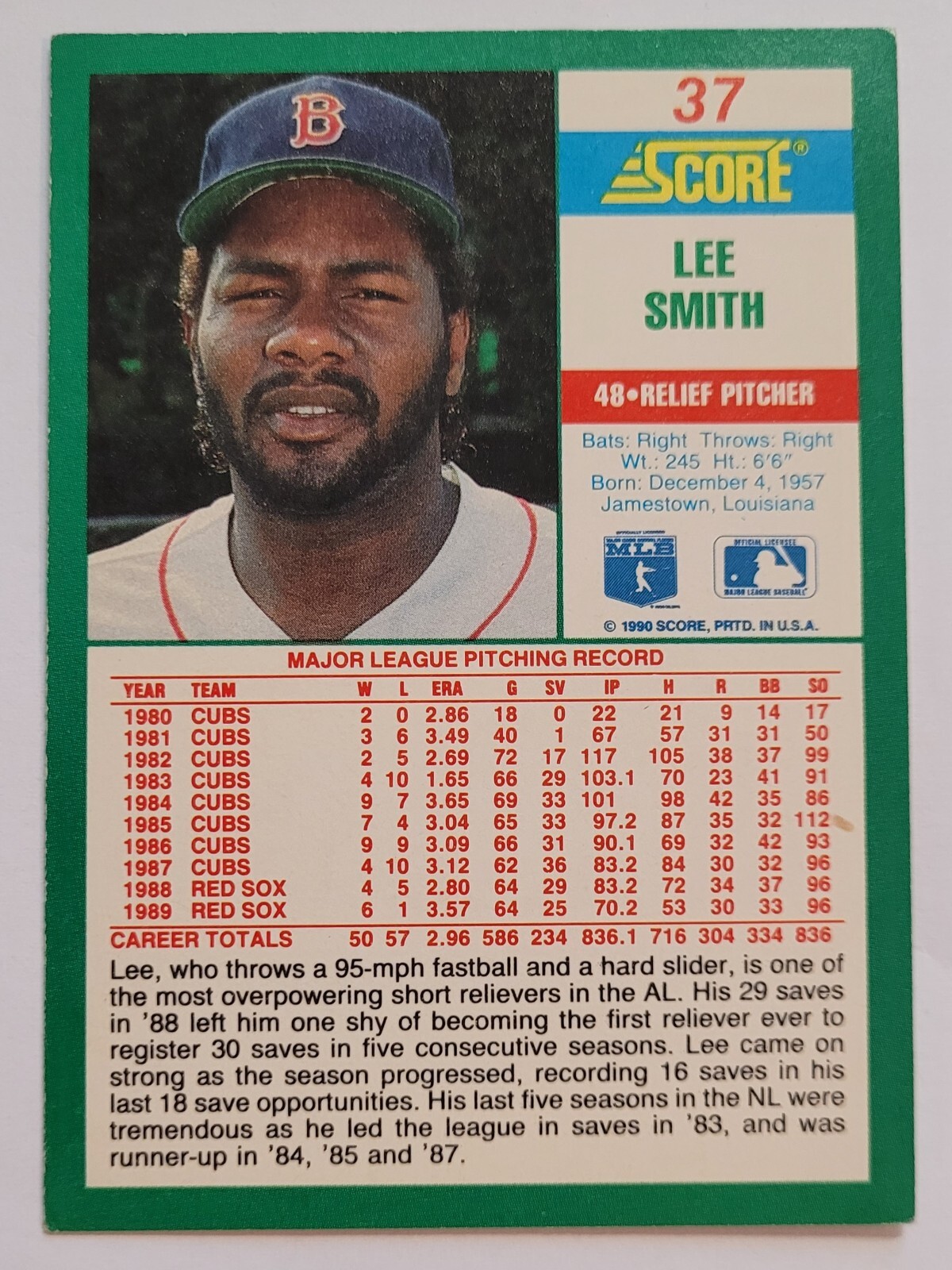 1990 Score - #37 Lee Smith, Lee Smith for sale online | eBay
