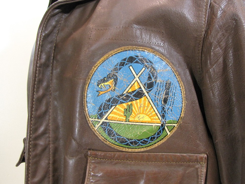WW II A2 USAAF Leather Flight Pilot Jacket Painted Patch Pyote Bomber ...