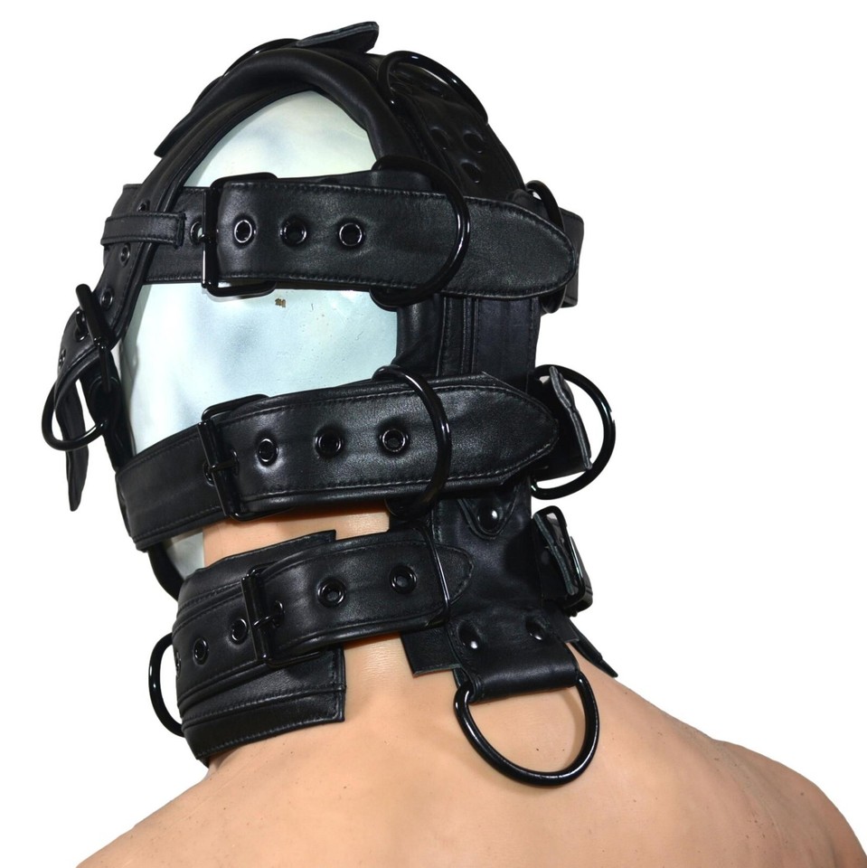 Leather Muzzle, Face hood ,Muzzle Gag ,Head harness,Pup hood,puppy Mask ...