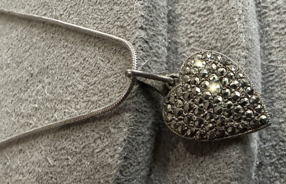 Vintage Sterling Silver Marcasite Heart Pendant Necklace Masha 20" | eBay