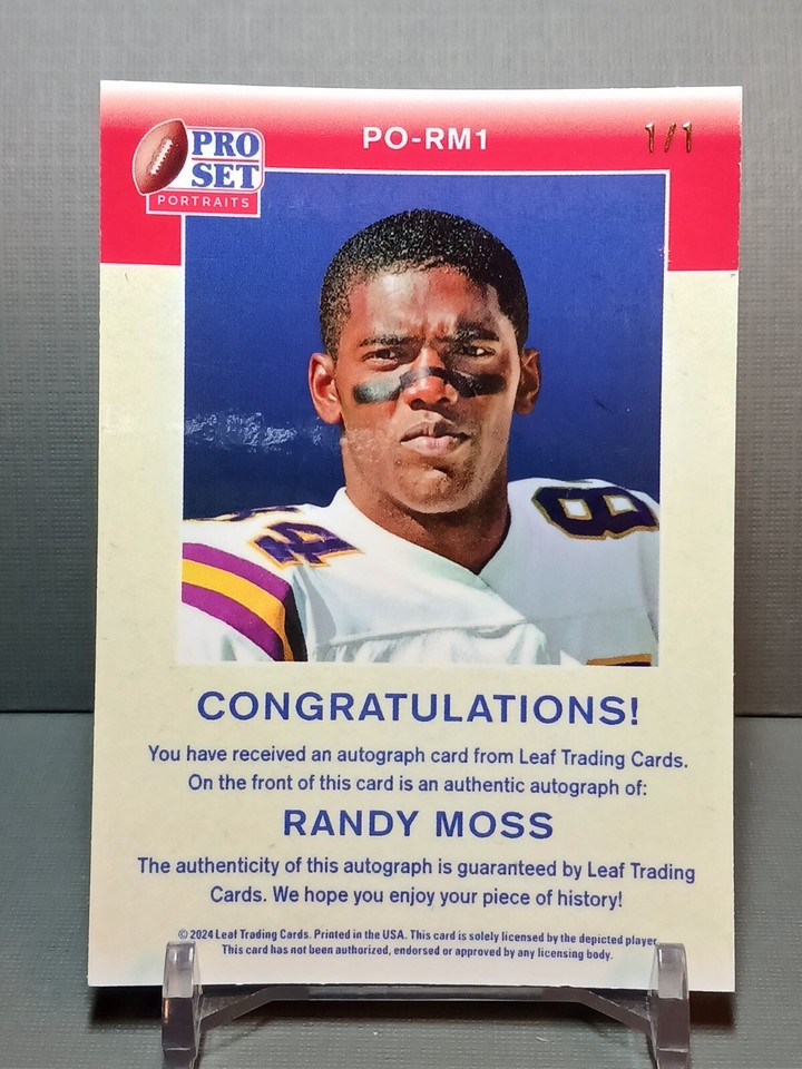 2024 PRO SET METAL PORTRAITS 1/1 BLUE VINYL RANDY MOSS AUTO AUTOGRAPH ...