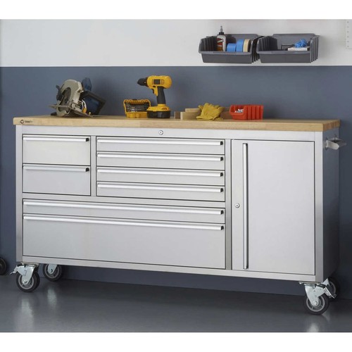 WORK BENCH WORKSHOP GARAGE MOBILE TOOL HEAVY DUTY STEEL DRAWERS STORAGE ...