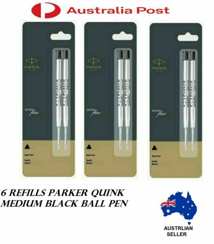 6 X PARKER QUINK FLOW BALL PEN POINT REFILLS REFILL - MEDIUM BLACK INK ...