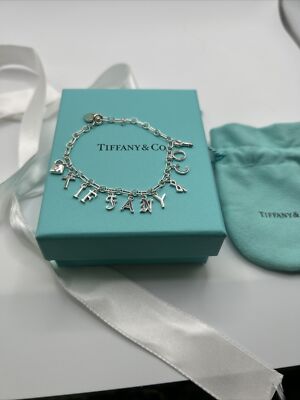 Tiffany & Co Sterling Silver Blue Enamel TIFFANY&CO Charm Bracelet SM ...