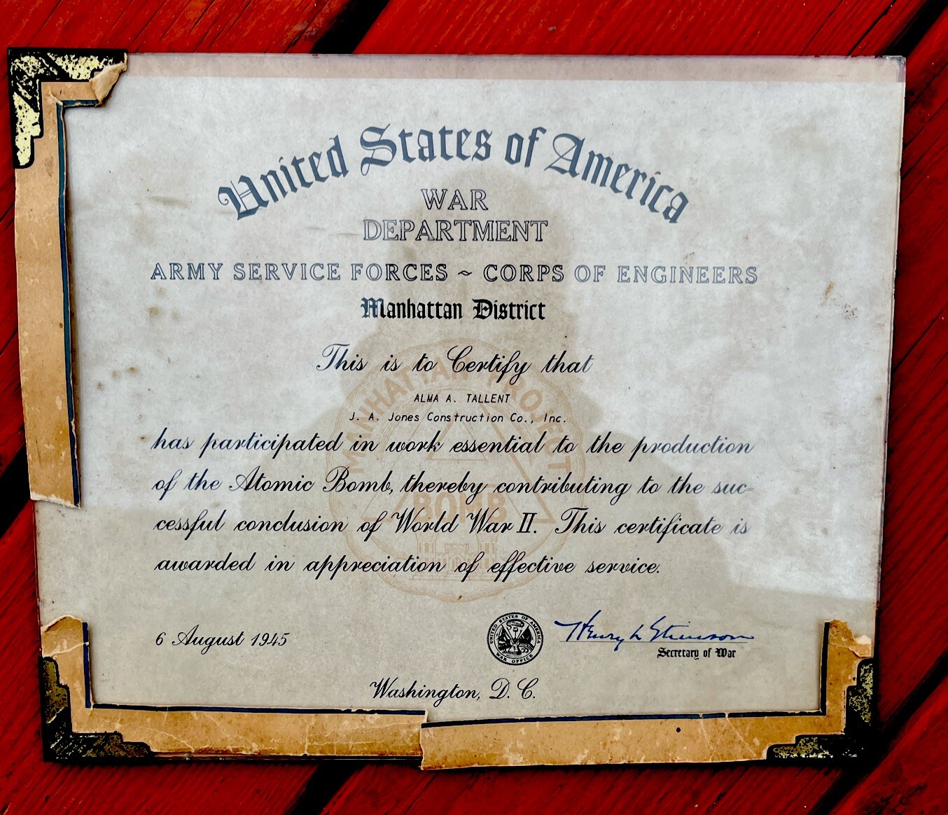 WWII War Department US Army Manhattan Project Atomic Bomb Award ...