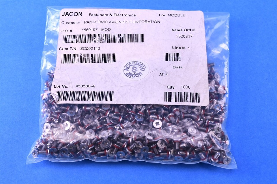 1000 Jacon Flat Phillips Head O-ring Screw fastener Stainless Steel M3 ...