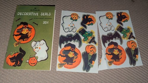 Vintage Hallmark Halloween Stickers Seals Gummed 2 Sheets Partial Book ...