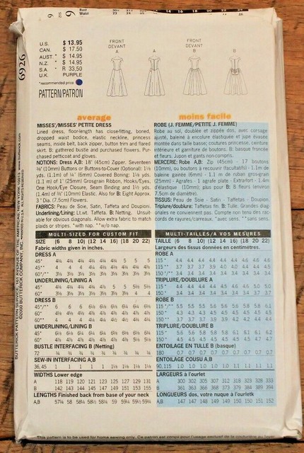 Butterick Bridal Evening Dress Pattern # 6926 Size 18-22 for sale ...
