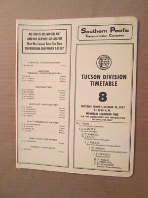 Southern Pacific Time Table No. 8 Oct. 30 1977 Tucson Division | eBay