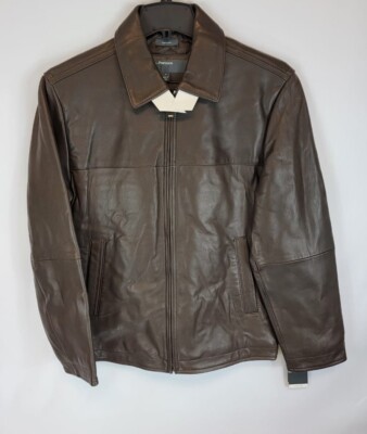 NWT Perry Ellis Portfolio Genuine Lambskin Leather Bomber Jacket Brown ...