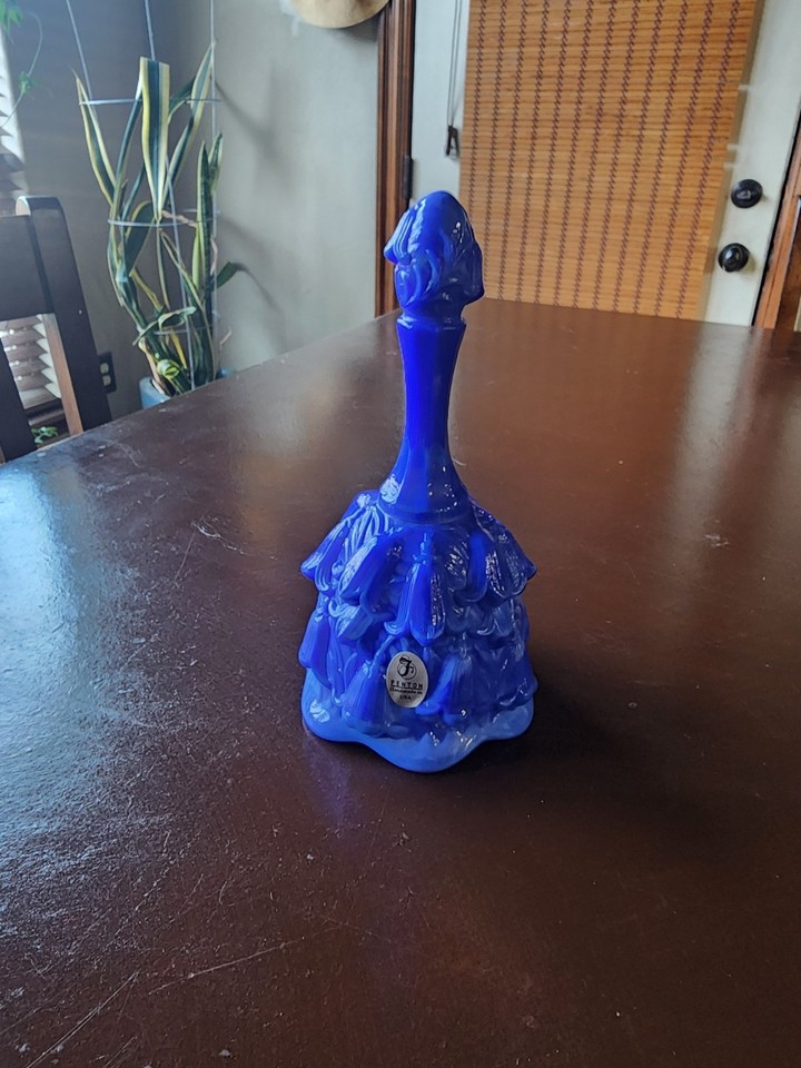 Fenton Lily Of The Valley Temple Bell Dark Blue Periwinkle Slag Glass ...