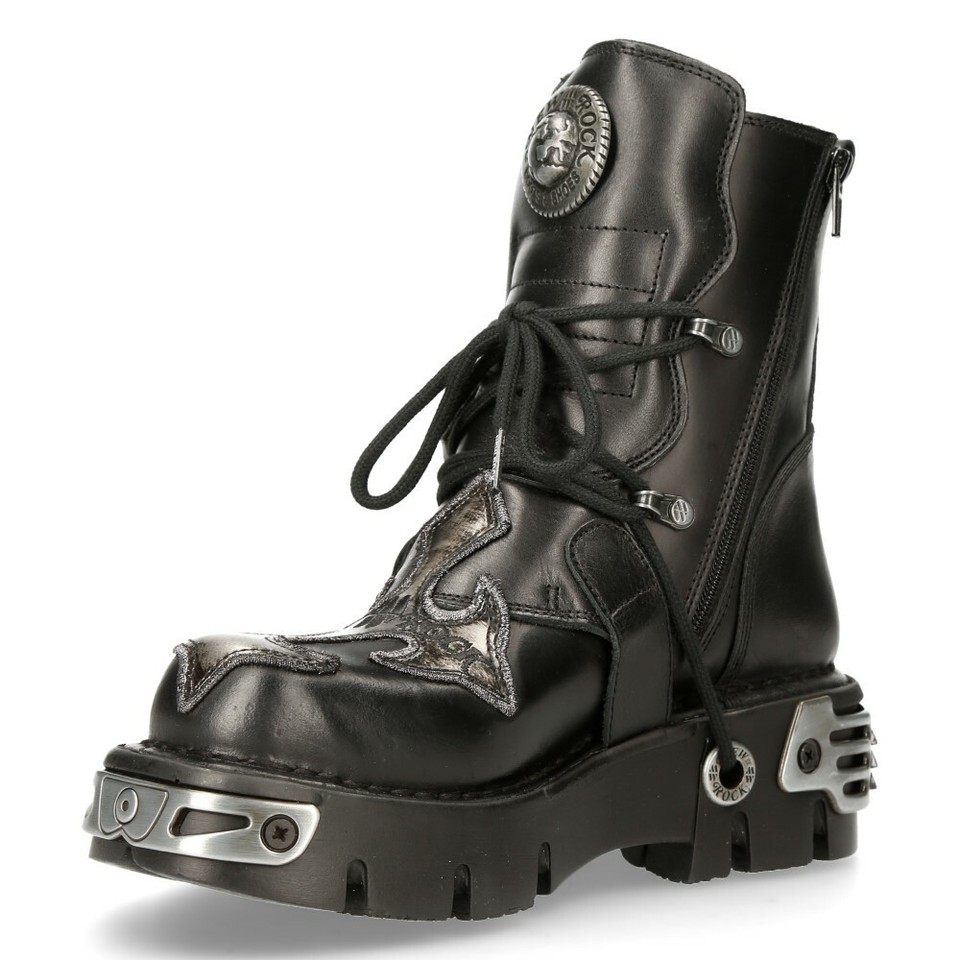 NEW ROCK 407-S1 Silver Cross BOOTS Black Leather Gothic Punk Biker ...