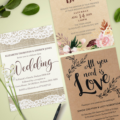 Personalised Wedding Day / Evening Invitations with Envelopes (W1 ...