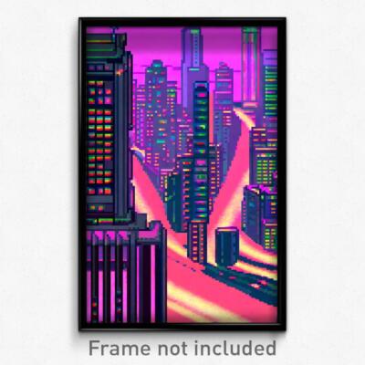 Pixel Art Poster - Virtual City (8 Bit Psychedelic Trippy Video Game ...