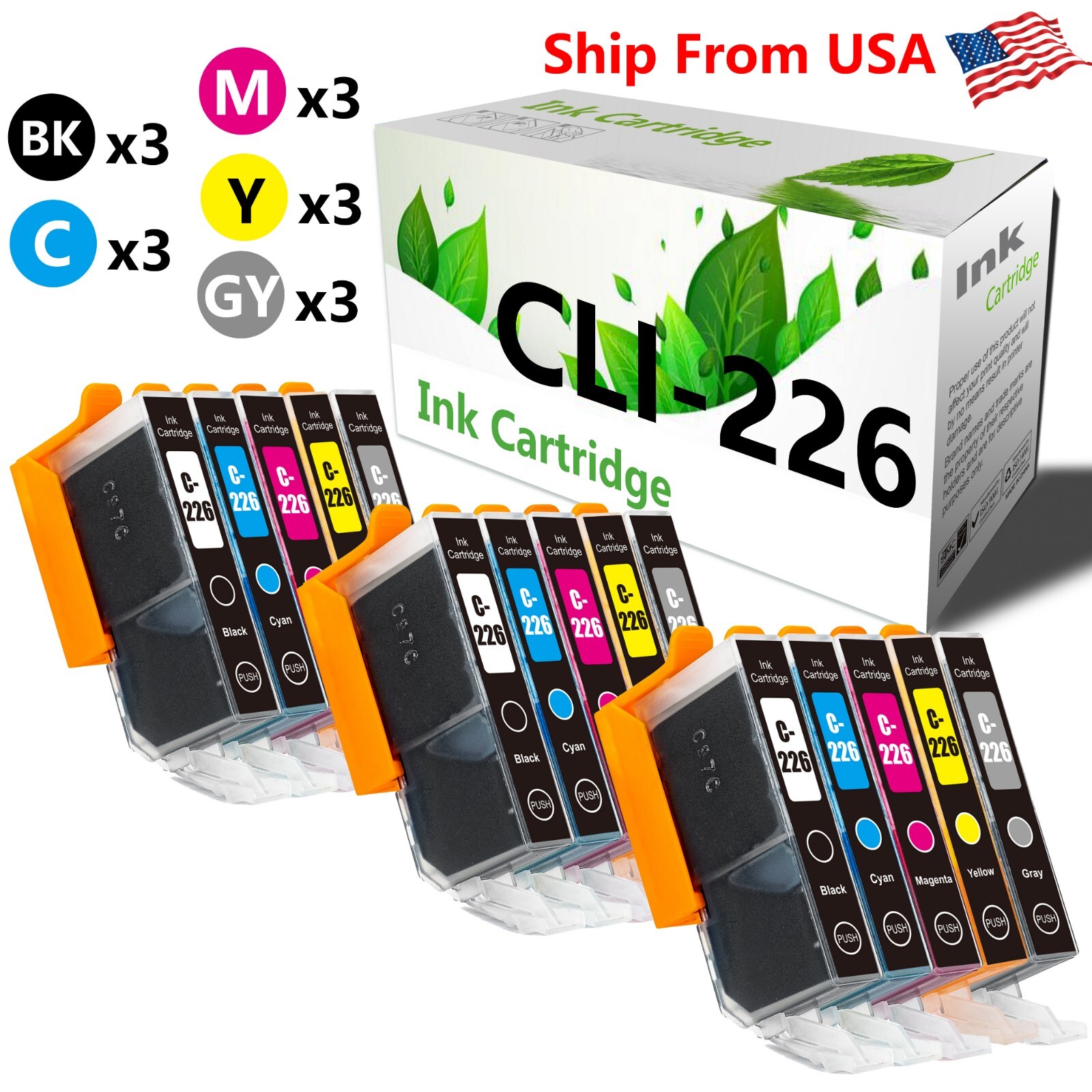 15PK CLI226 CLI-226 Ink Cartridge for IX6520 MG6220 Printer(3BK,3C,3M ...