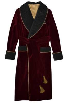 Men Burgundy Long Robes, English Bathrobe, Quilted Designer Jacket ...