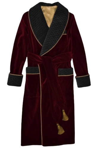 Men Burgundy Long Robes, English Bathrobe, Quilted Designer Jacket ...