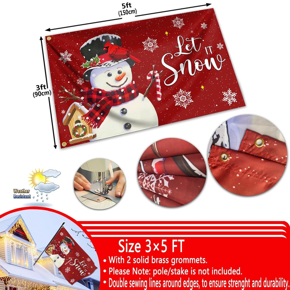 Christmas Flags 3x5 Outdoor Double Sided Let It Snow Flag Snowman ...