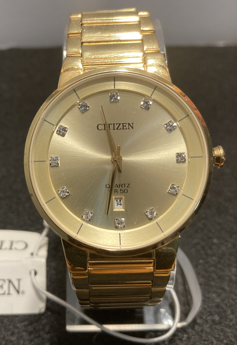 Citizen Quartz Crystal Accent Gold Tone Stainless Steel Men's Watch ...