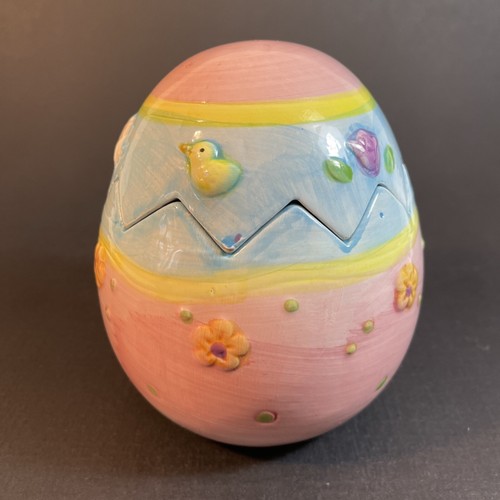 Easter Egg Ceramic Candy Dish Pastel Pink Blue Yellow Zig Zag Lid ...