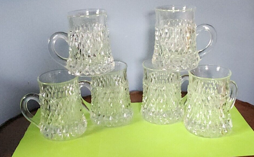 6 Indiana Glass Diamond Point Clear Beer tankard 4.5" Tall 3.5 ...