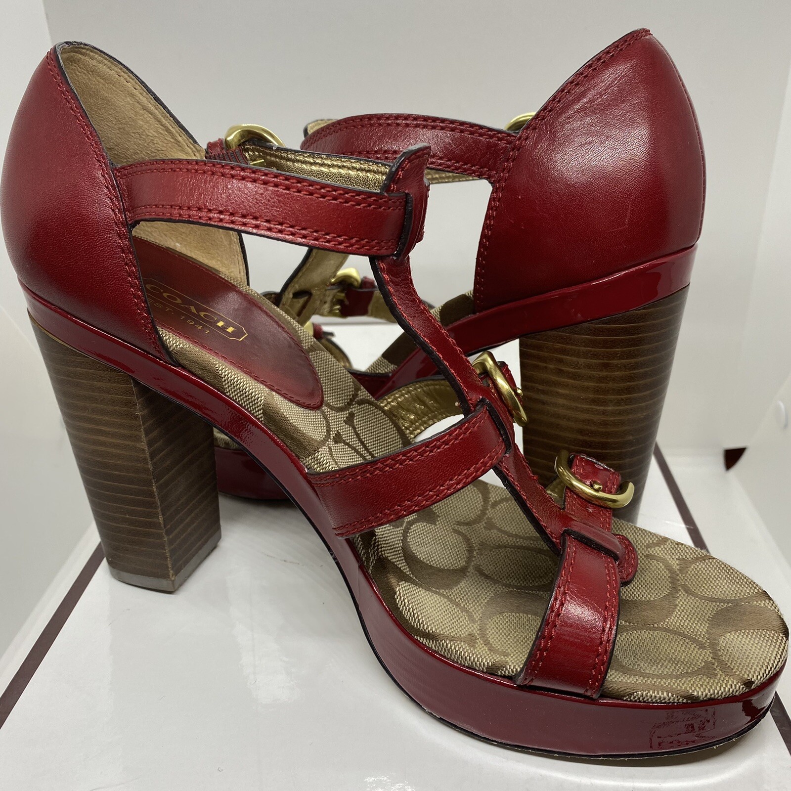 Coach Heels Size 9m Red Pumps Gold Logo Joanne New Po… - Gem