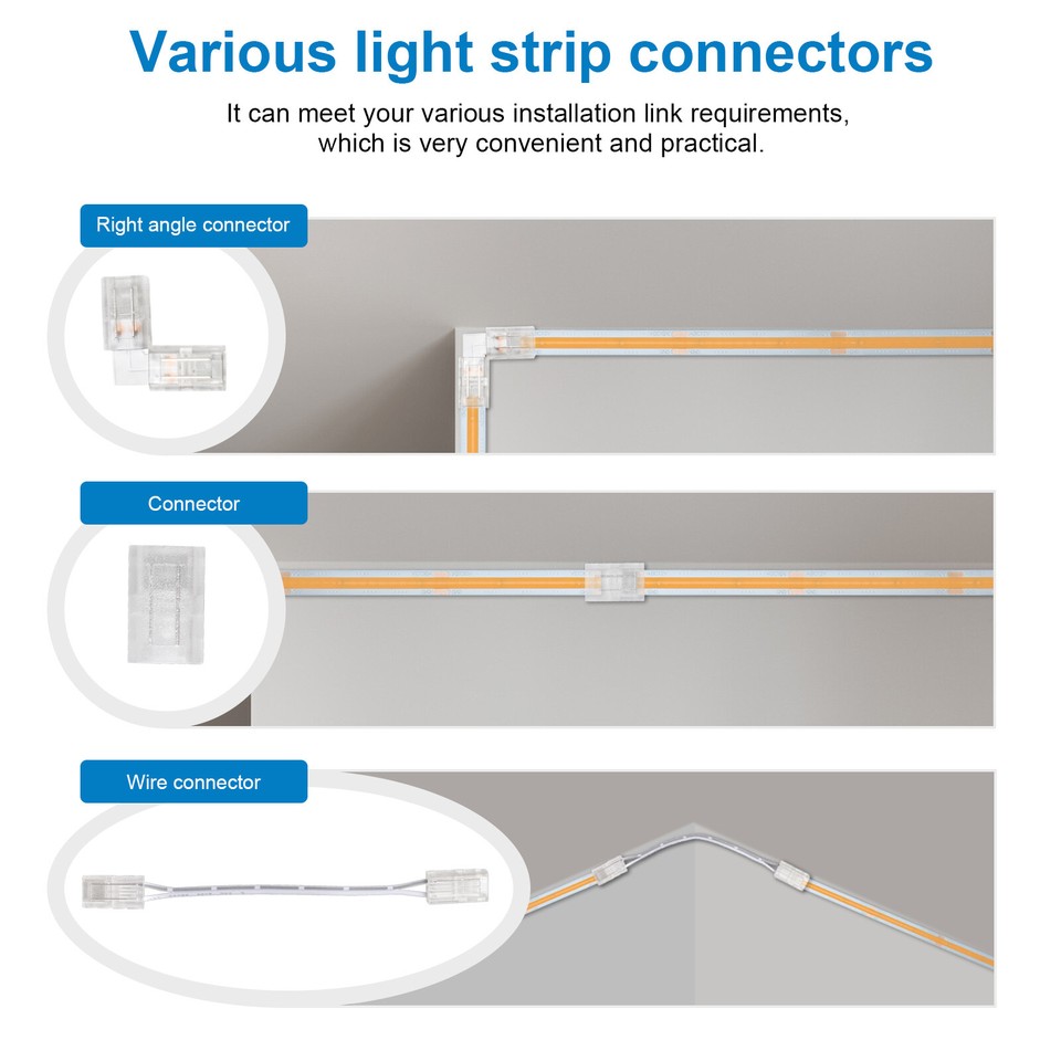 2/4-Pin RGB LED Strip Straight/L-Shape Solderless Connectors For COB ...
