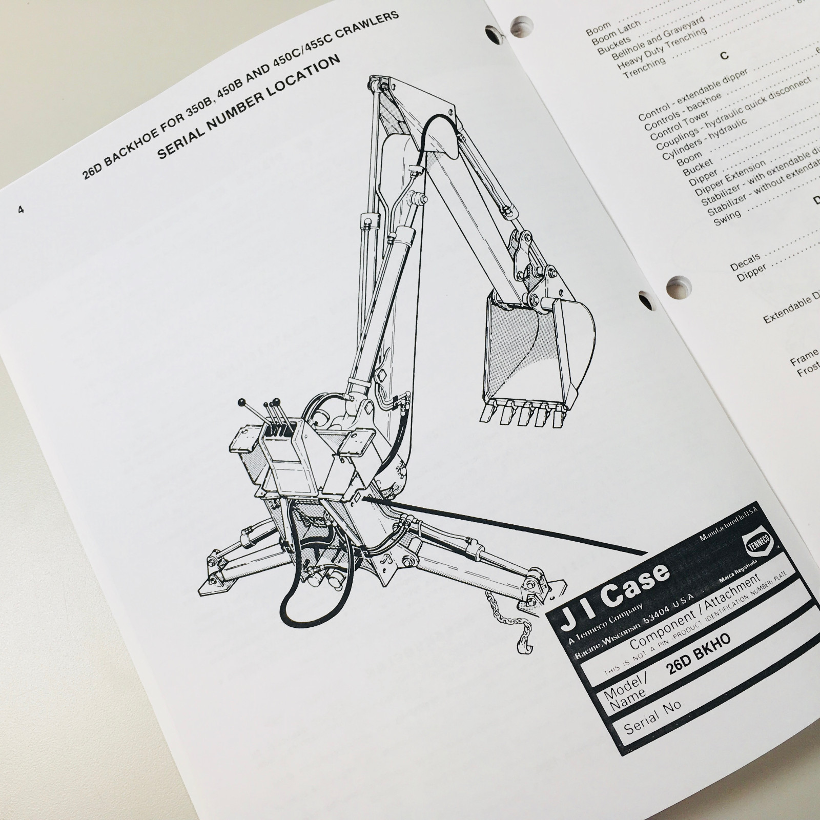 J I Case 26D Backhoe For 350B 450B 450C 455C Crawler Tractor Part ...